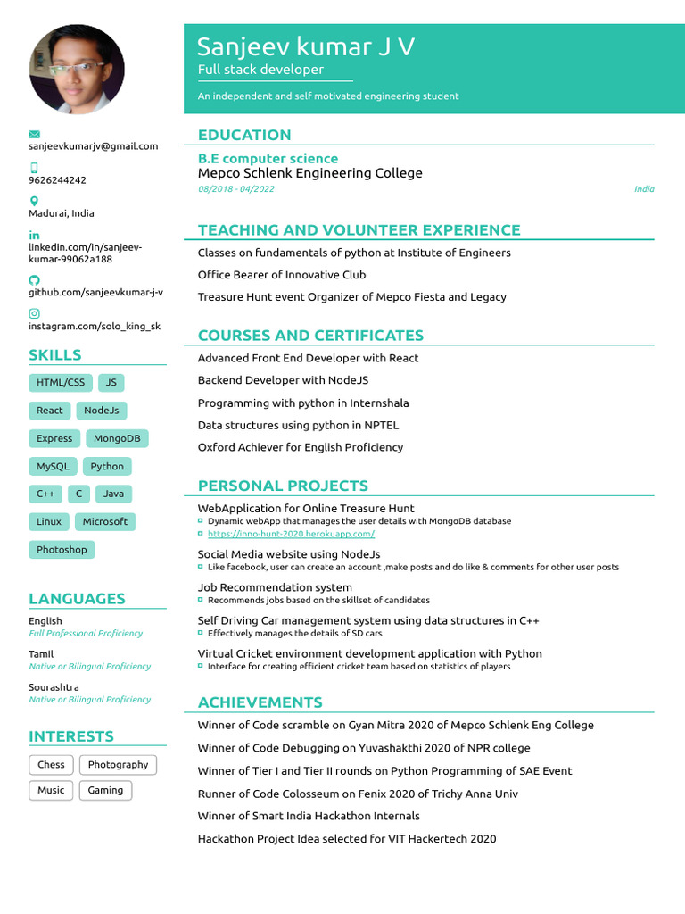 Sanjeev's Resume | PDF | Python (Programming Language) | Computer Programming