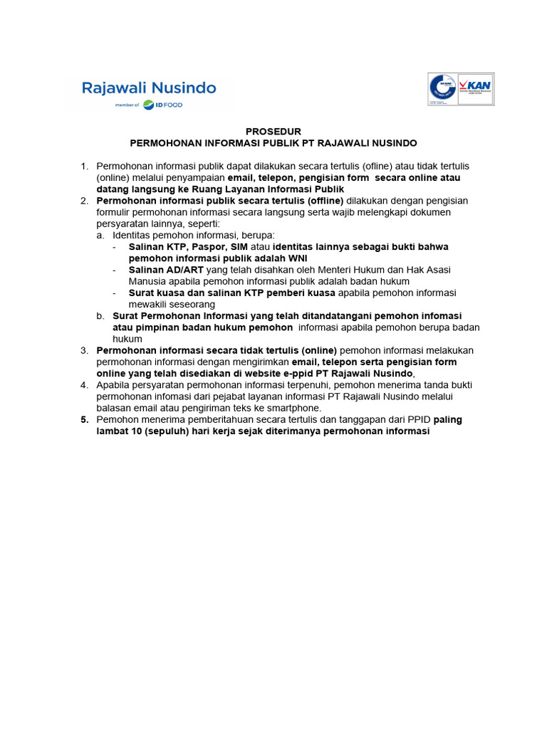 Prosedur Ppid PT Rajawali Nusindo | PDF