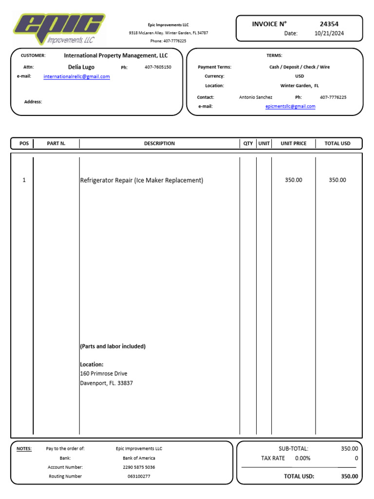 Int. Ppty Managenet - Invoice # 24354 | PDF