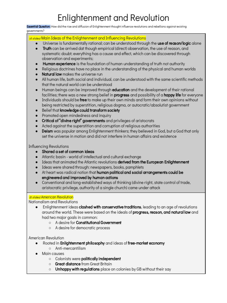 Enlightenment & Revolutions in Europe Lecture Notes | PDF | Age Of ...