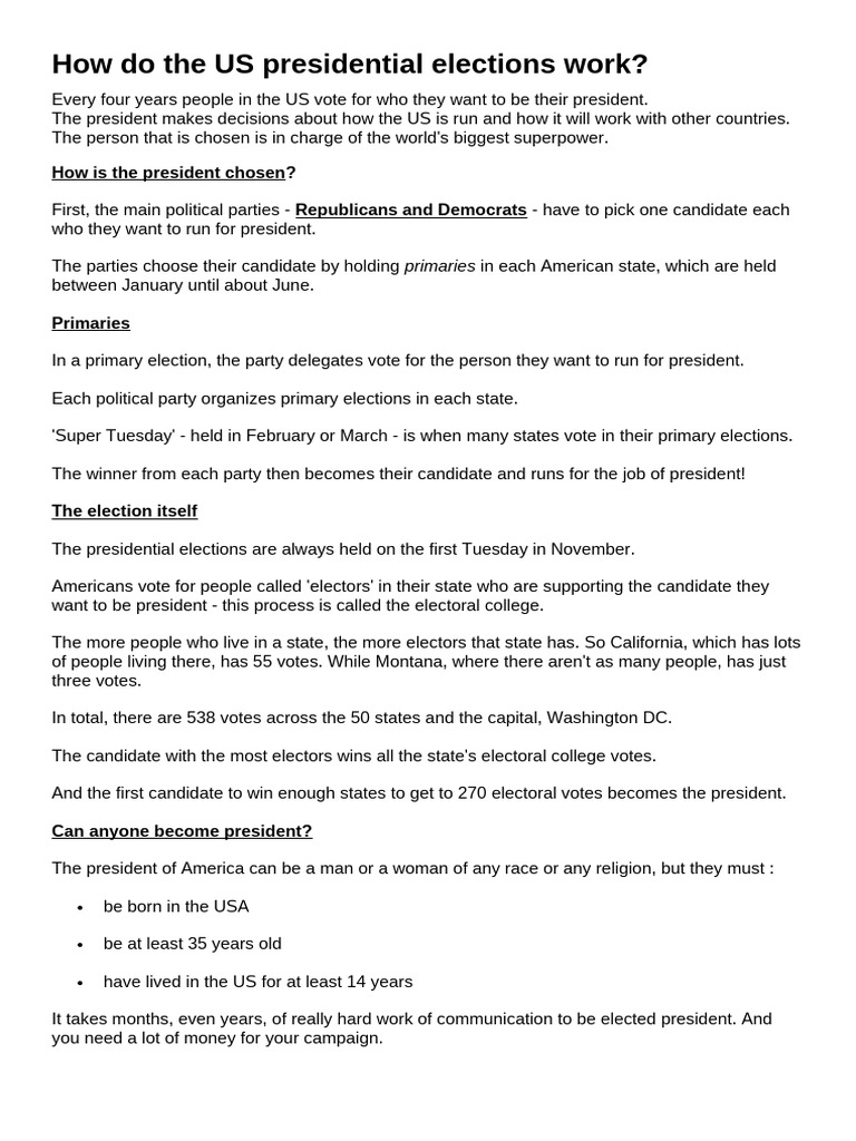 US Presidential Election Process Explained | PDF | United States ...
