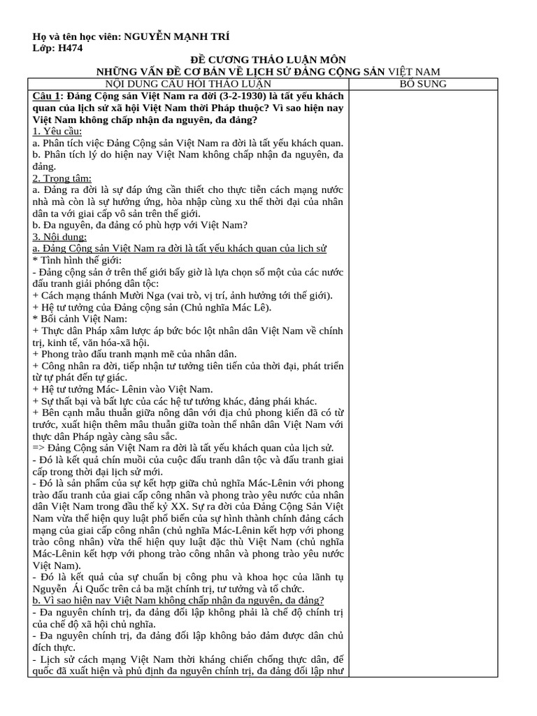 De Cuong Thao Luan Nhung Van de Co Ban Cua DCSVN | PDF