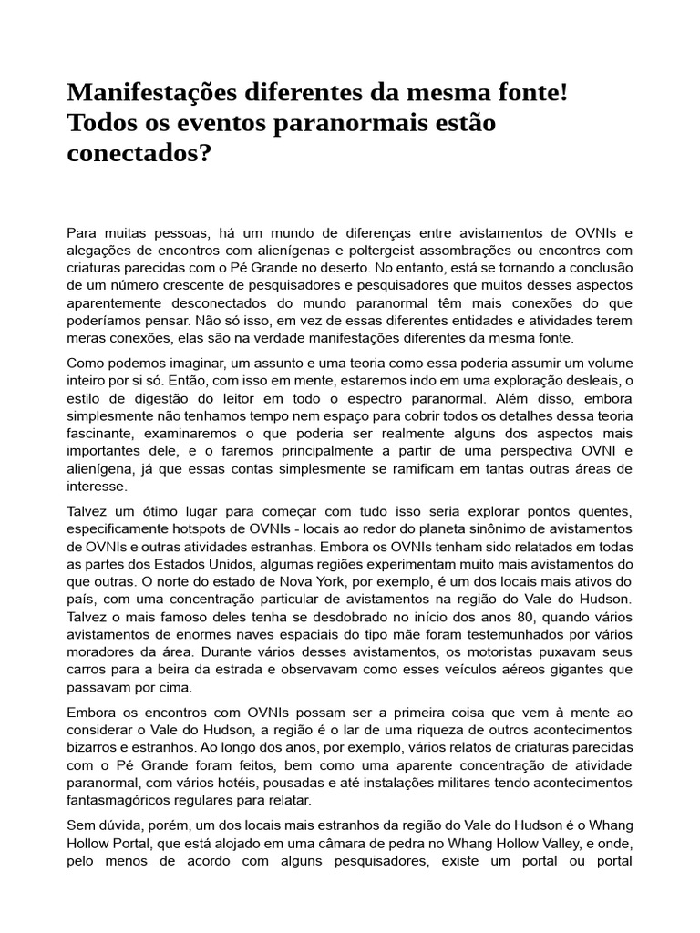 EVIDÊNCIA IMPORTANTE - Todos Os Eventos Paranormais Podem Estar Conectados | PDF | Objeto voador ...