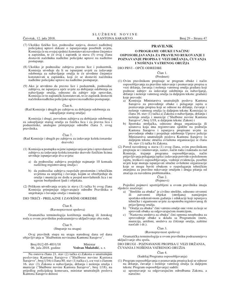 Pravilnik Obuka Oružje | PDF