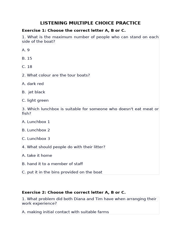 LISTENING MULTIPLE CHOICE PRACTICE 280324 | PDF | Sheep | Milk