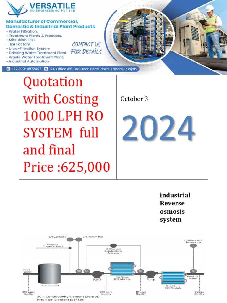 1000 LPH RO System Quotation | PDF | Membrane | Chemical Engineering