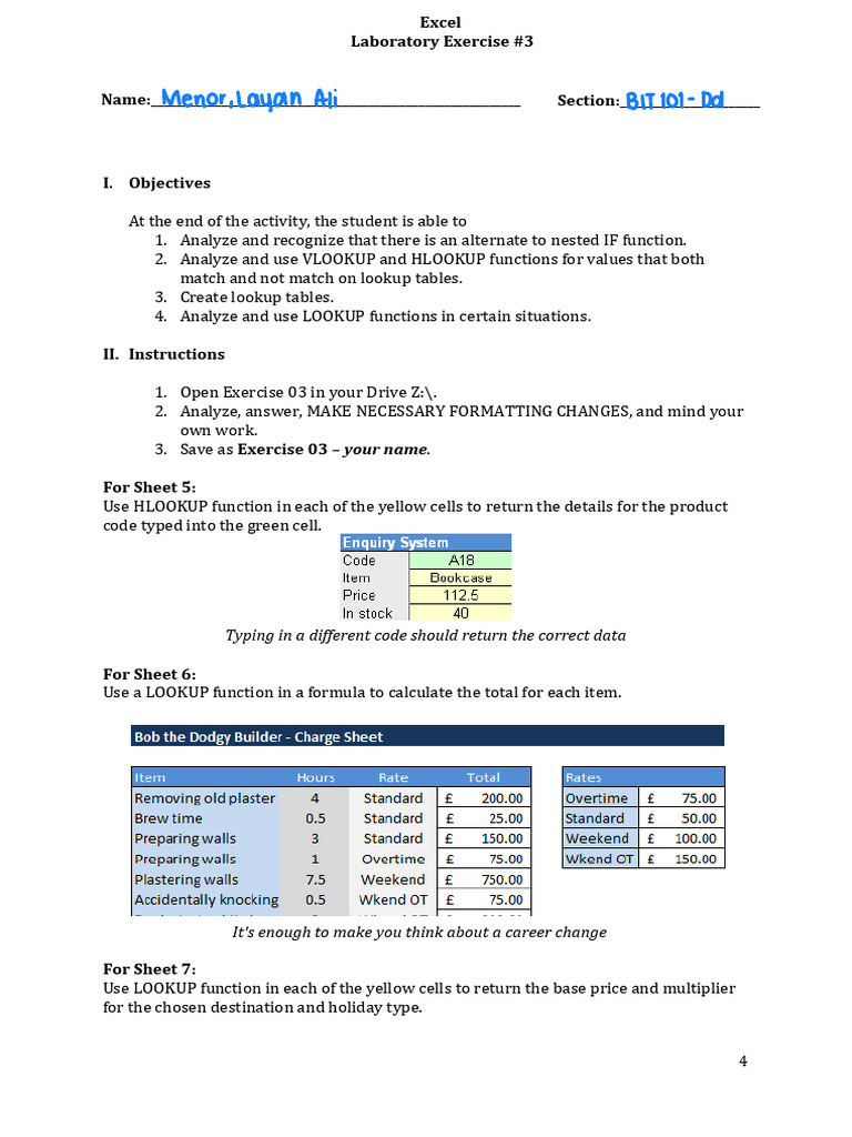 Excel Lookup Functions Exercise | PDF | Software Engineering | Computer Engineering