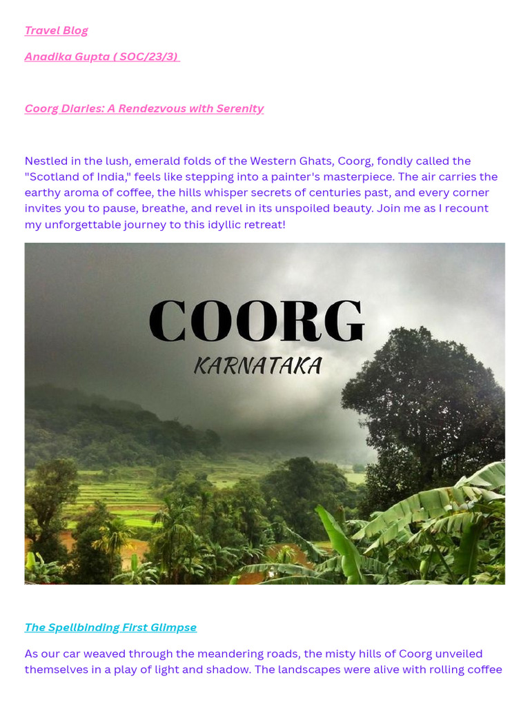 Coorg Diaries A Rendezvous With Serenity - 20241123 - 161337 - 0000 | PDF | Cuisine | Foods