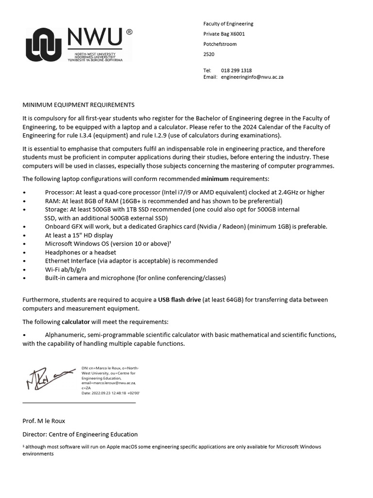 Minimum Equipment Requirements 2024 | PDF | Laptop | Computer Architecture