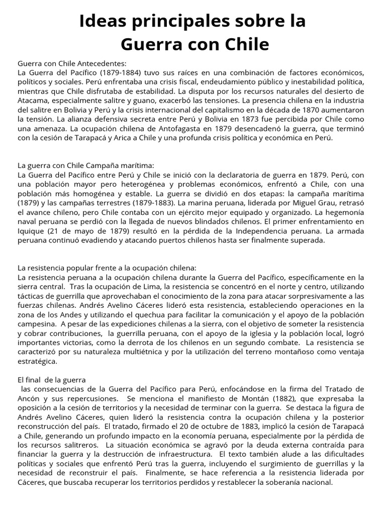 Guerra Con Chile Antecedentes La Guerra Del Pacífico (1879-1884) Tuvo ...