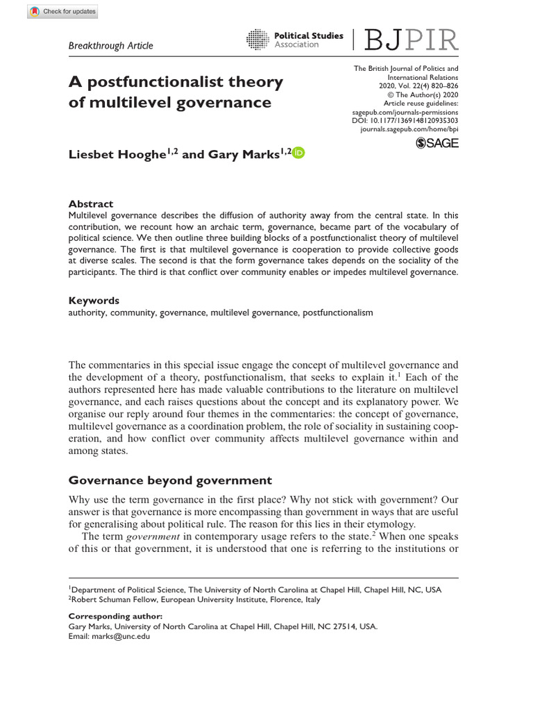 2020 Hooghe Marks A Postfunctionalist Theory of Multilevel Governance ...