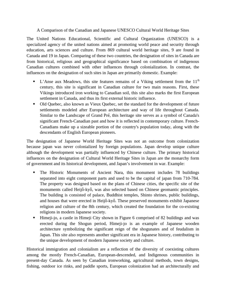 A Comparison of the Canadian and Japanese UNESCO Cultural World ...