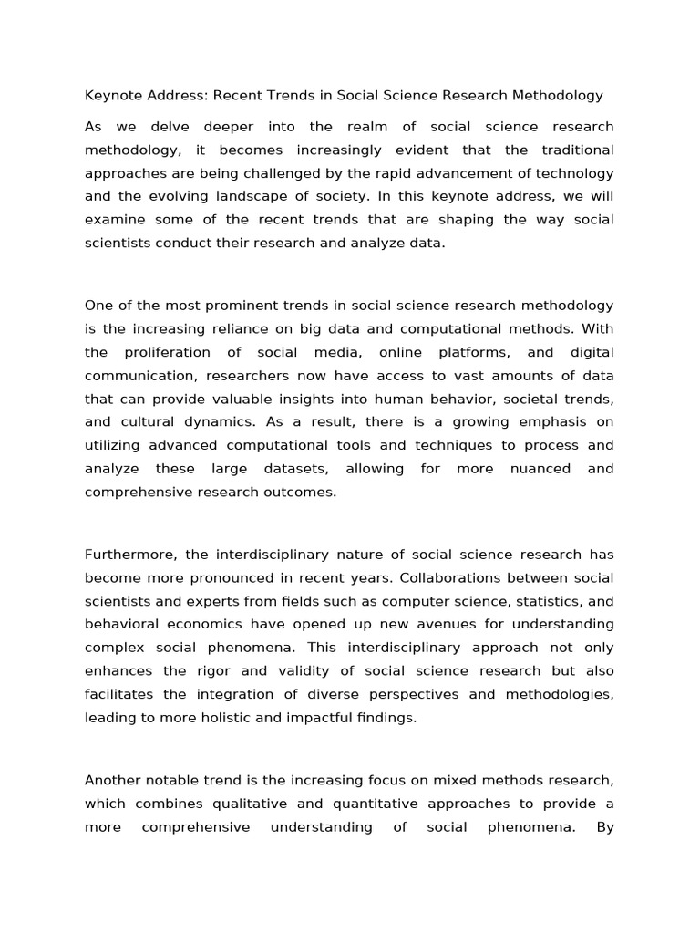 Keynote Address Recent Trends in Social Science Research Methodology ...