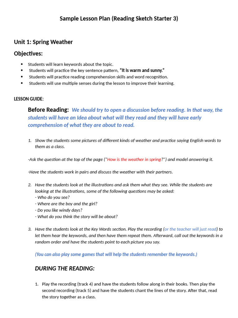 Spring Weather Reading Lesson Plan | PDF | Reading Comprehension | Neuroscience