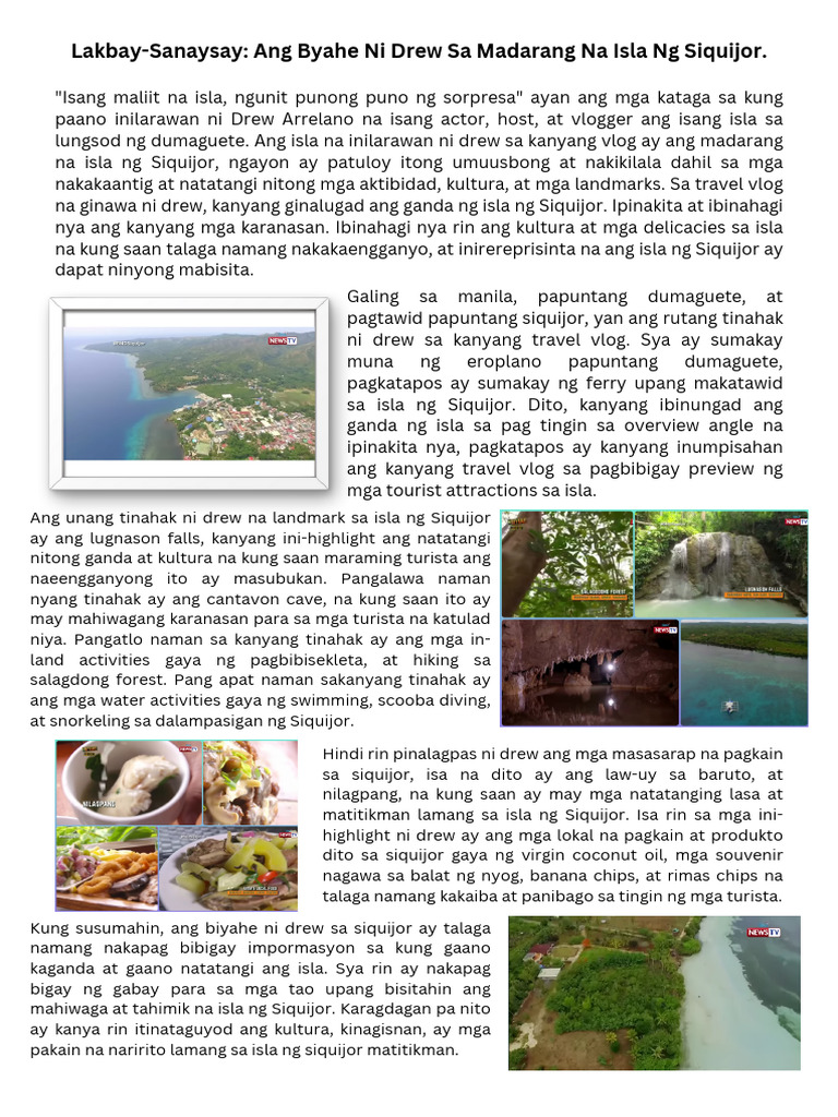 Lakbay-Sanaysay Ang Byahe Ni Drew Sa Madarang Na Isla NG Siquijor. - 20241127 - 211727 - 0000 | PDF