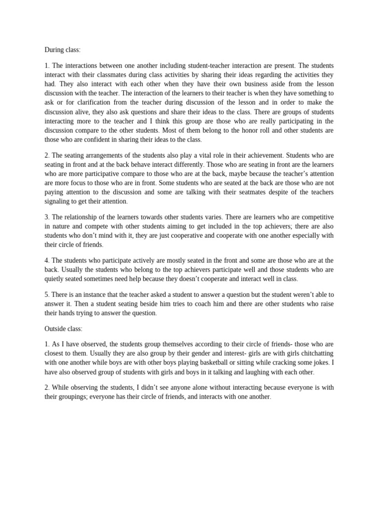 During Class and Outside Class | PDF | Teachers