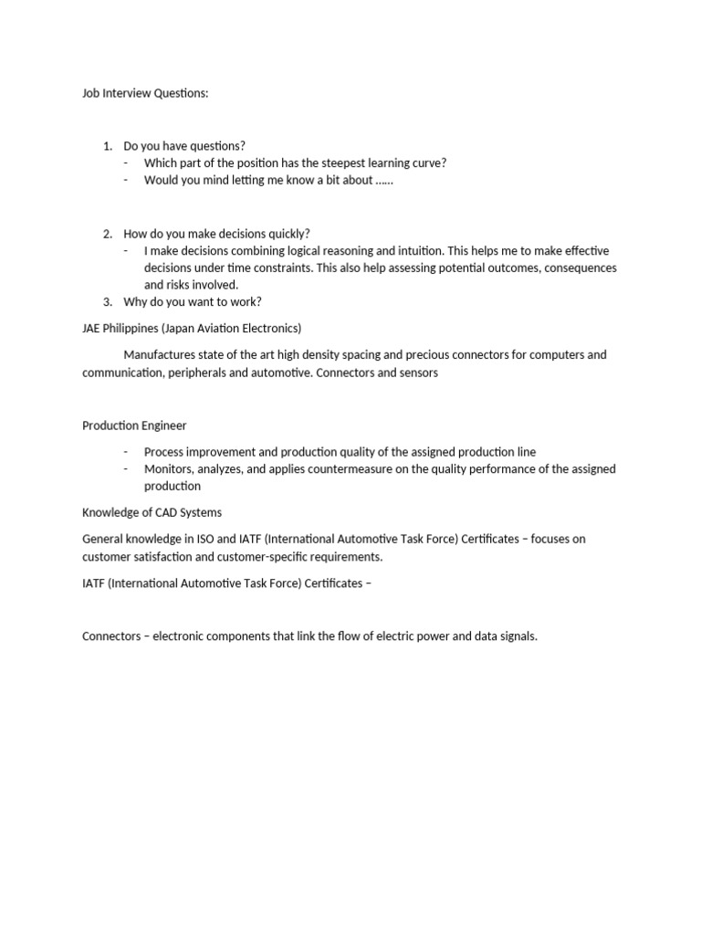Job Interview Questions | PDF