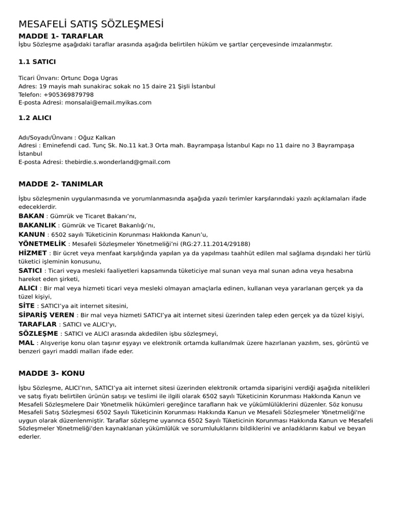 Satis Sozlesmesi | PDF