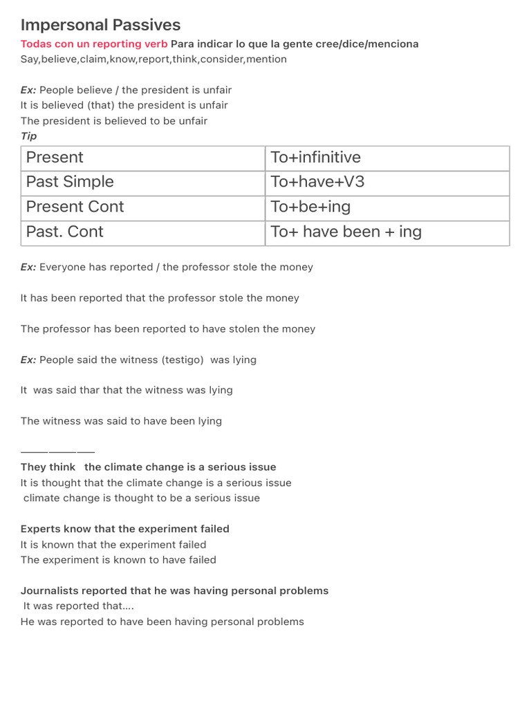 Impersonal Passive Voice Guide | PDF