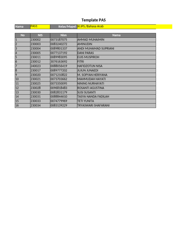 Template PAS XI - Ips. Bahasa Arab | PDF