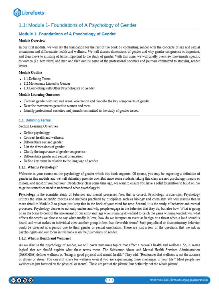 1.01 Module 1 - Foundations of A Psychology of Gender | PDF | Gender ...