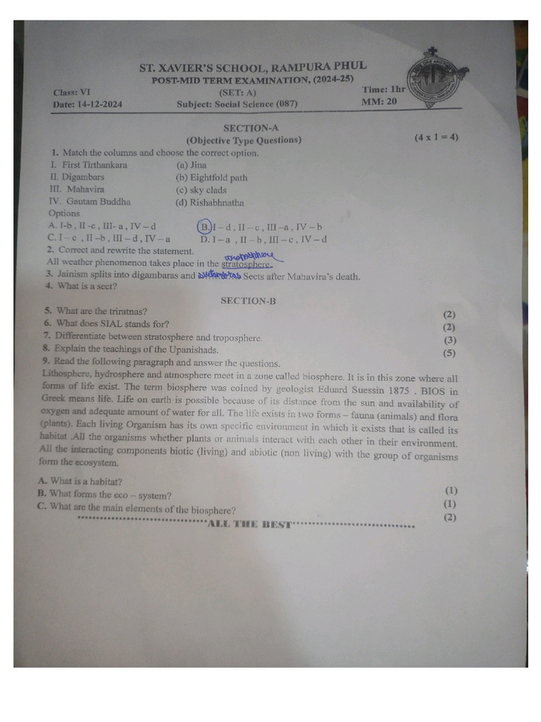 SST Class 6 SST Exam | PDF