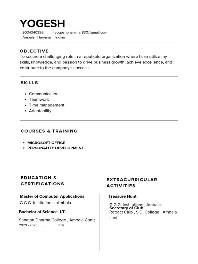Resume's Yogesh | PDF