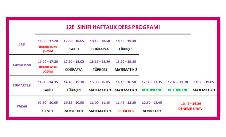 12 - E SINIFI DERS PROGRAMI | PDF