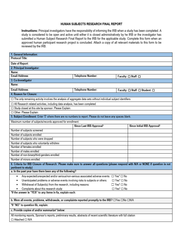 Human Subjects Research Final Report - Final 1 | PDF