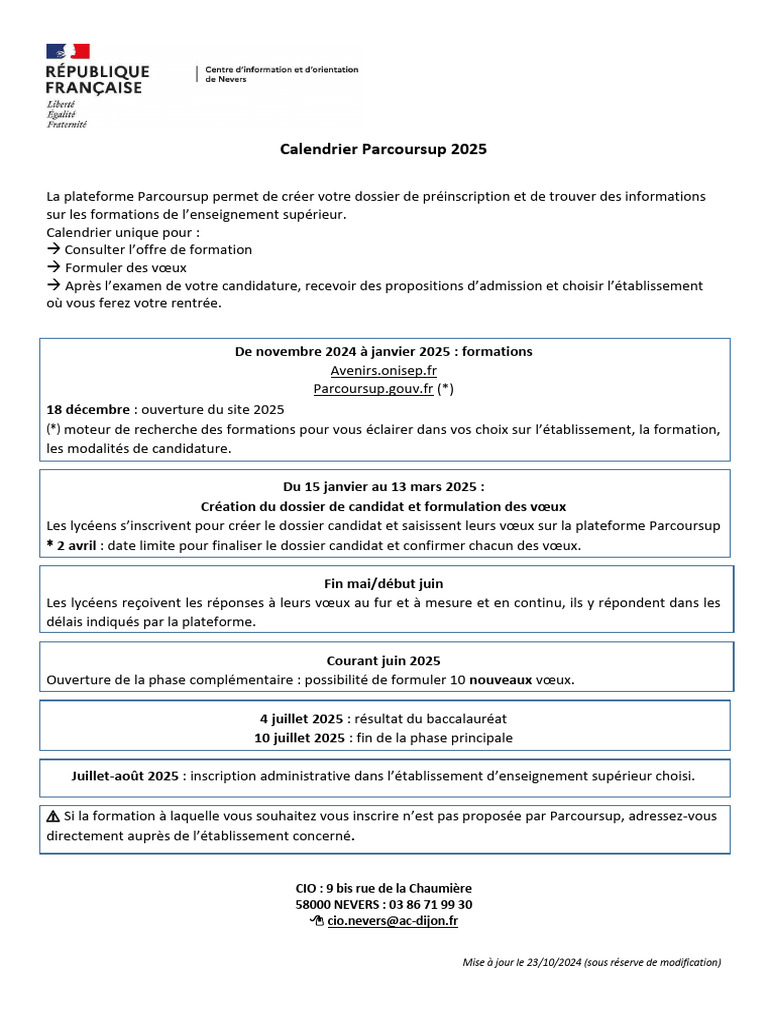 Calendrier Parcoursup 2025 PDF | PDF