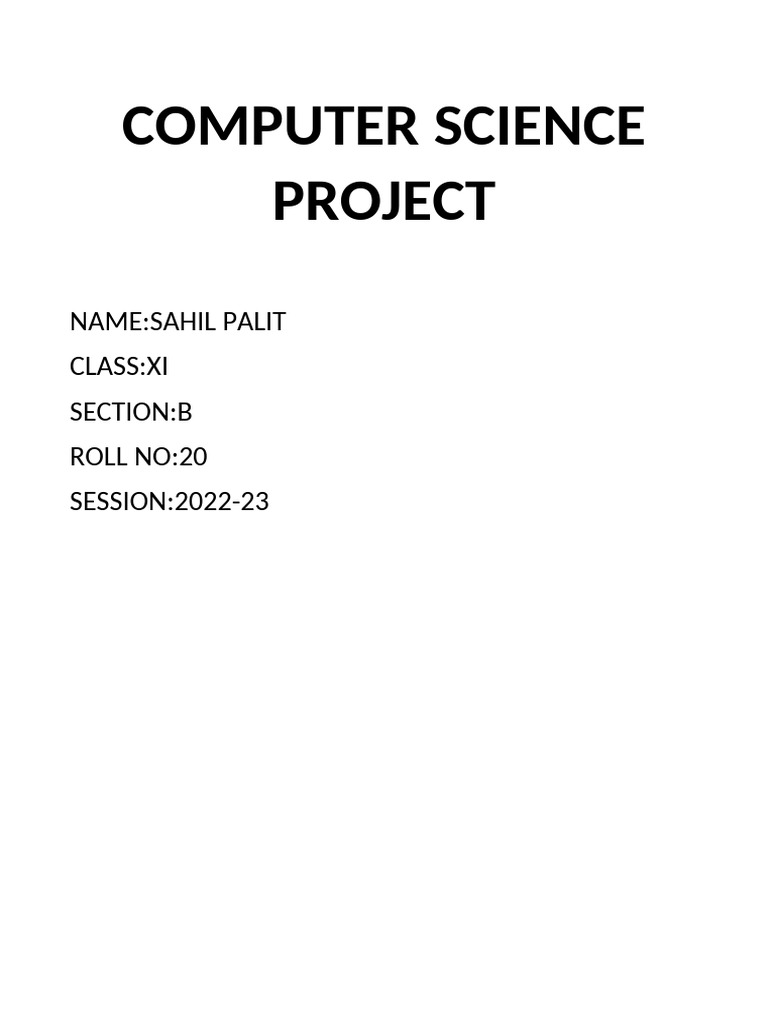 11B Sahil Palit Computer Project | PDF | Integer (Computer Science) | Constructor (Object ...