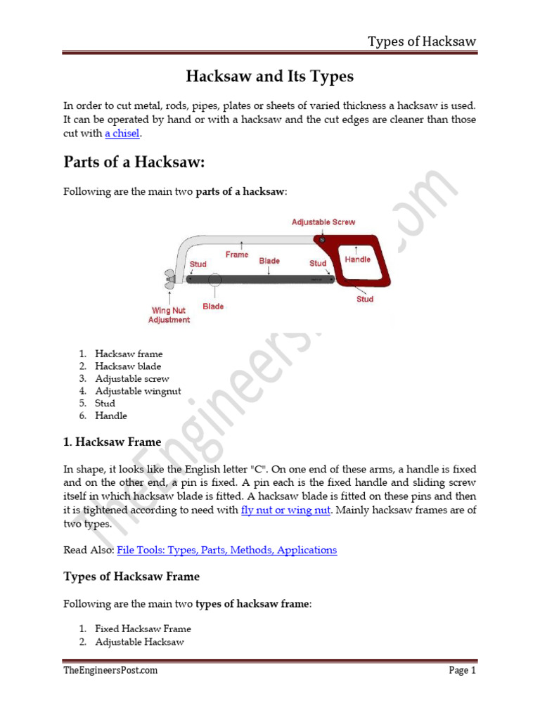 Hacksaw and Types | PDF | Blade | Tools