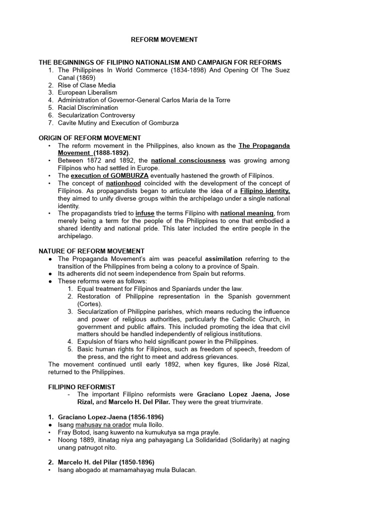Filipino Reform Movement Overview | PDF | Philippines