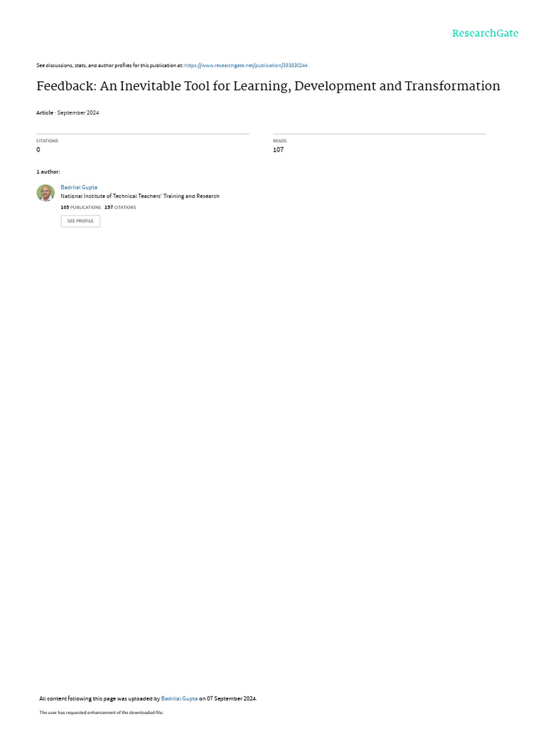Feedback: An Inevitable Tool For Learning, Development and ...