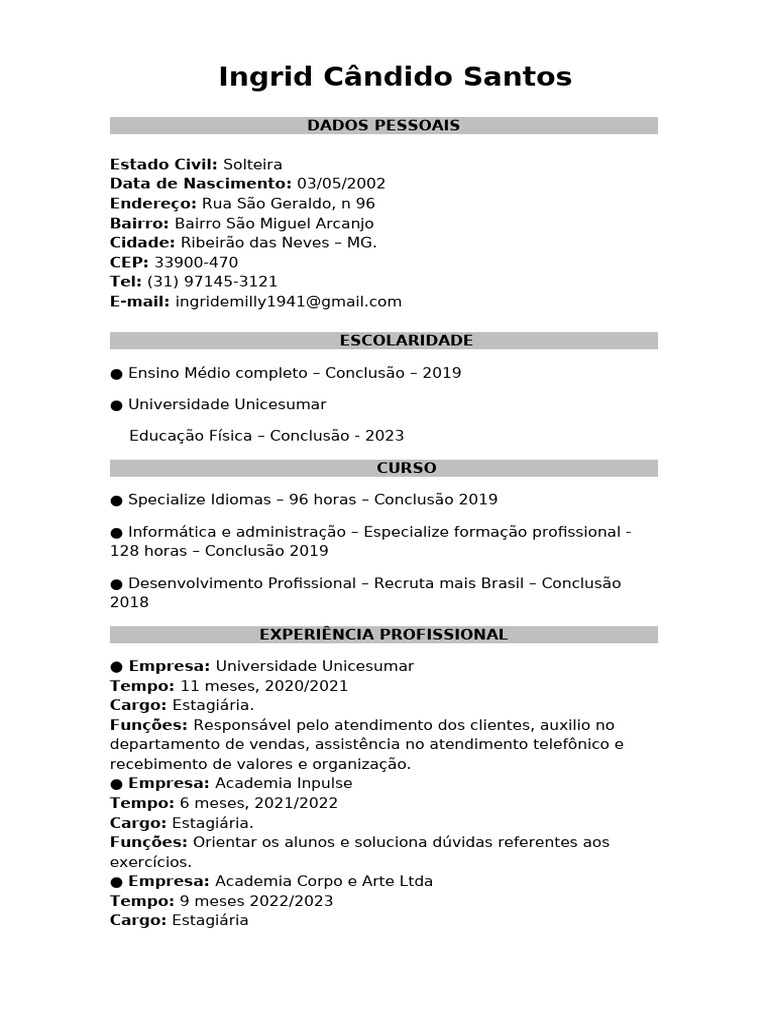 Ingrid Curriculo | PDF