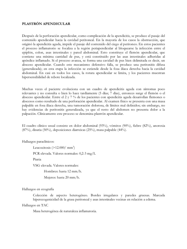 Plastrón Apendicular: Definición y Diagnóstico | PDF | Medicina CLINICA ...
