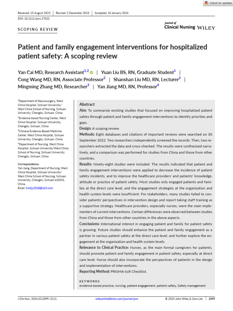 Journal of Clinical Nursing - 2024 - Cai - Patient and family ...