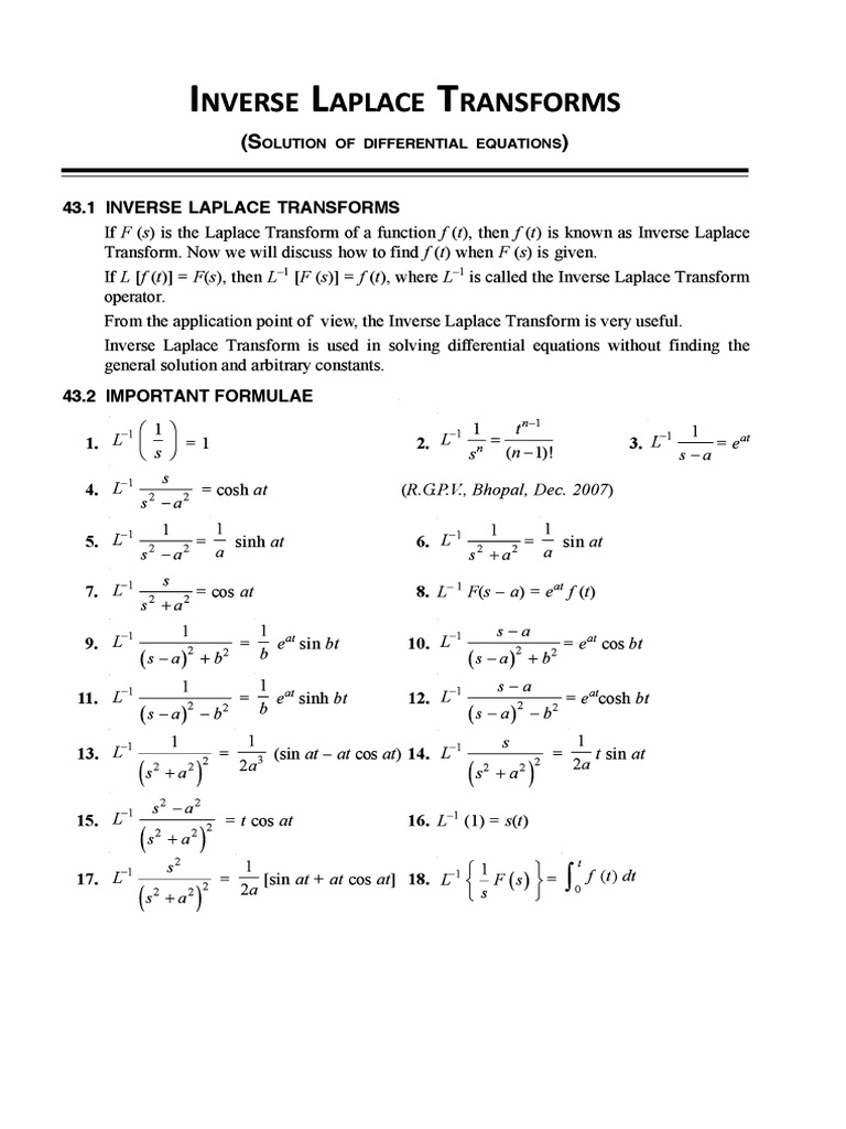 Inverse Laplace Mth201 | PDF