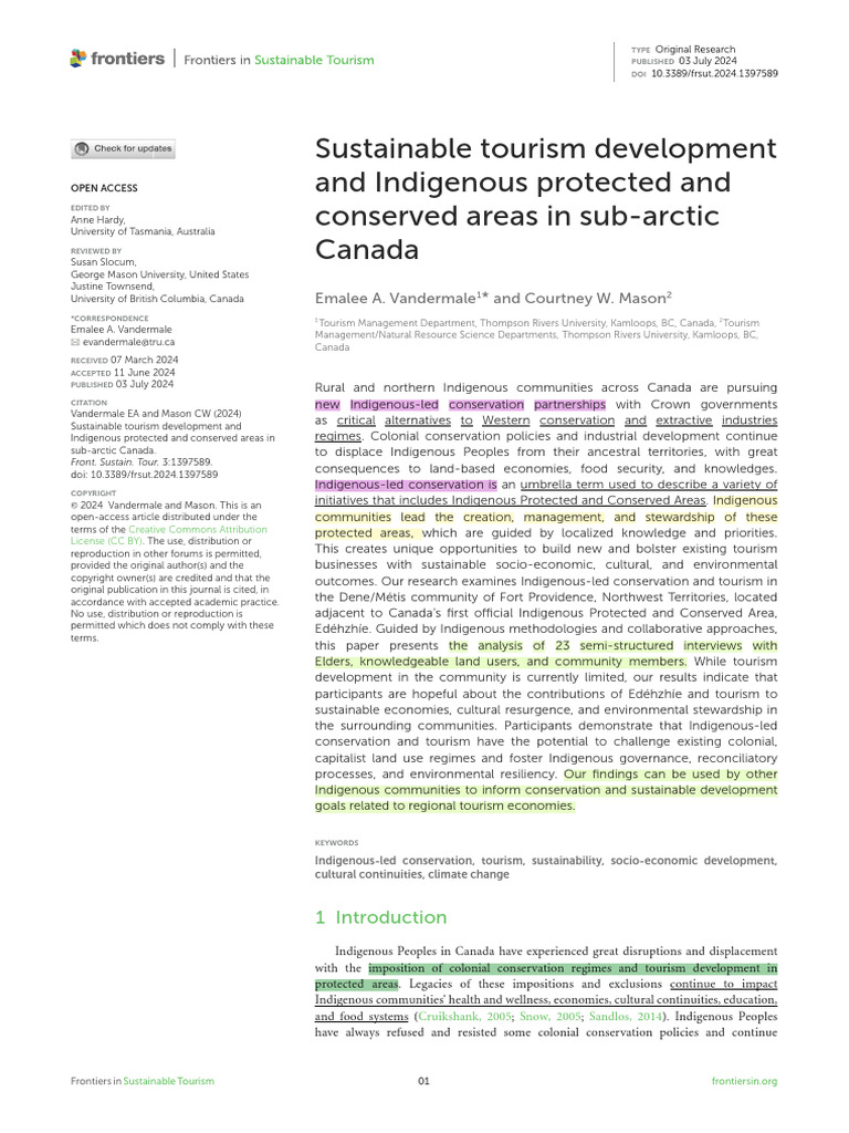 Sustainable Tourism Development and Indigenous Protected and Conserved ...