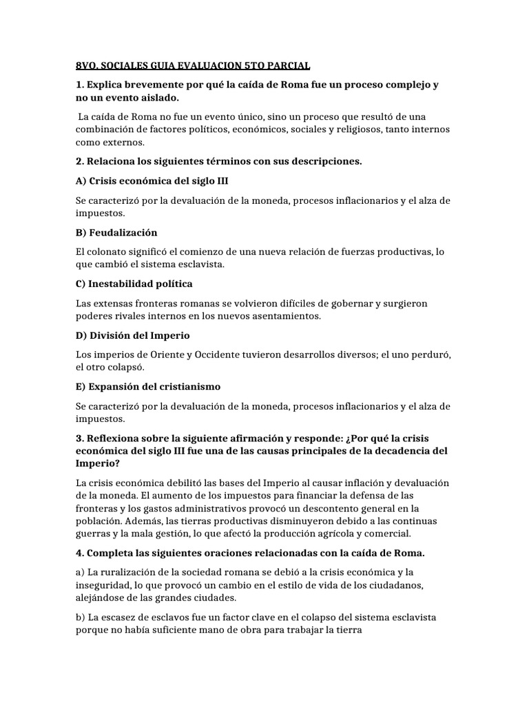 8vo. Sociales Guia Evaluacion 5to Parcial | PDF | imperio Romano | Roma antigua