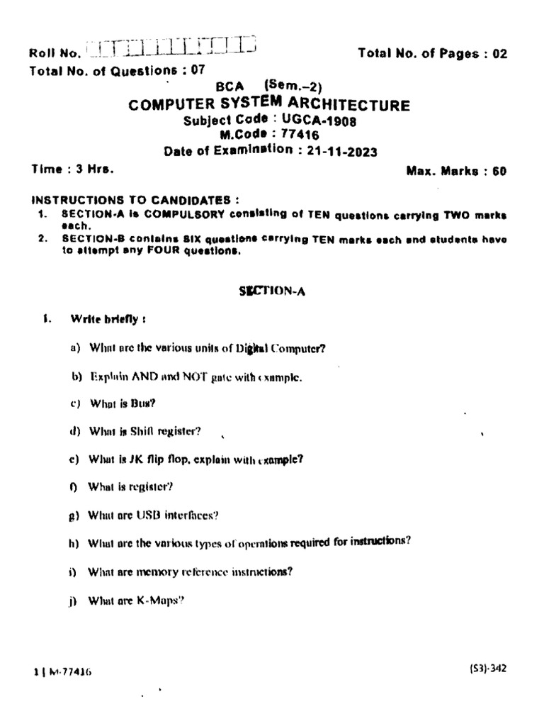 Bca 2 Sem Computer System Architecture 77416 Nov 2023 | PDF