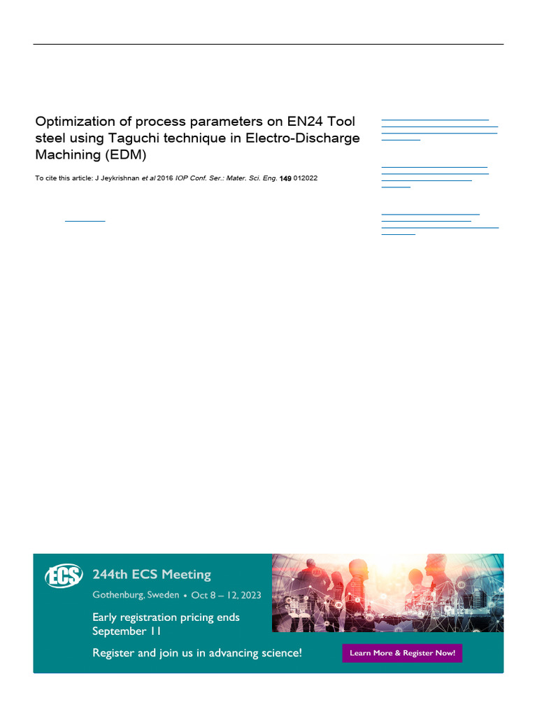 在电火花加工 (Edm) 中使用田口技术优化 En24 工具钢的工艺参数 | PDF | Physical Sciences | Materials