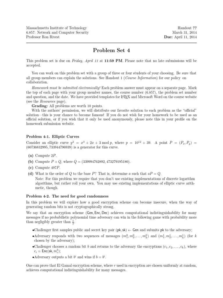 MIT6 857S14 Ps4 | PDF | Key (Cryptography) | Public Key Cryptography