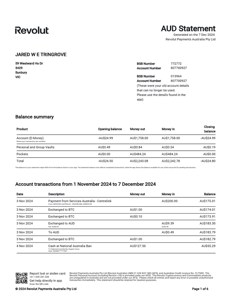 Jared Tringrove ACC Statement | PDF | Australian Dollar | Service ...