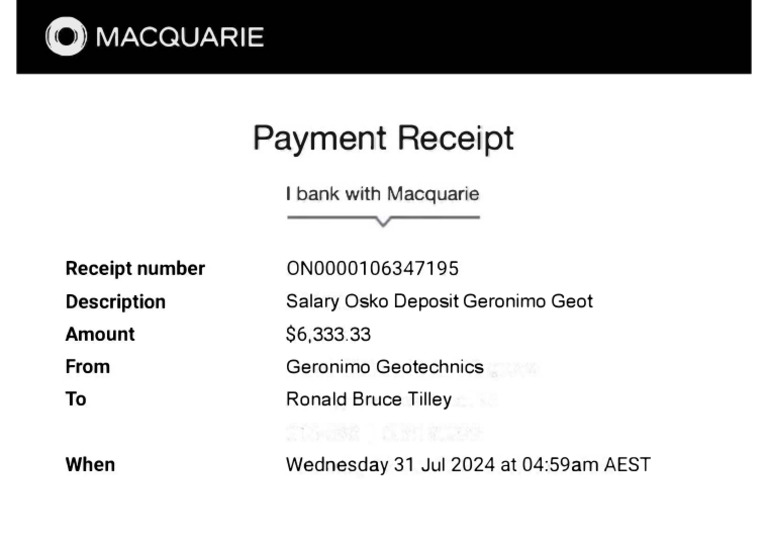 Macquarie Payment Receipt Details | PDF