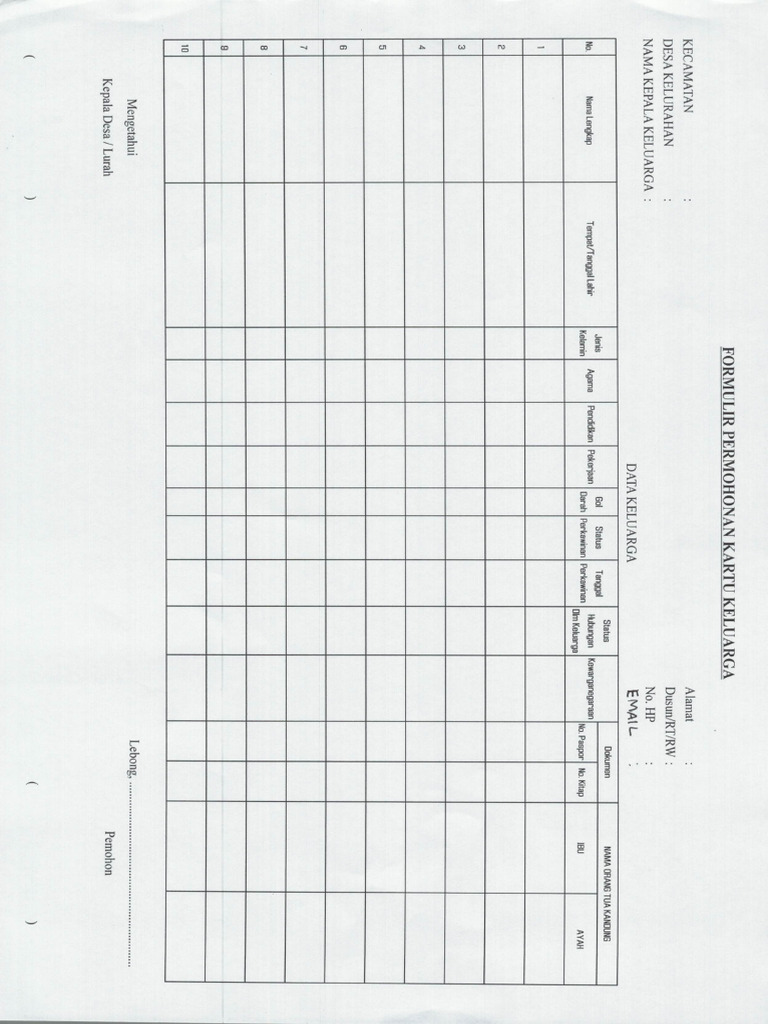 Formulir KK Baru | PDF