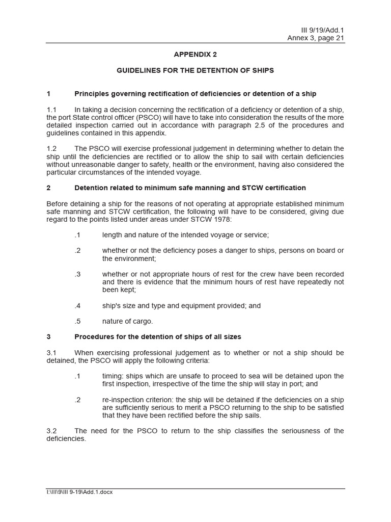 Ship Detention Guidelines and Procedures | PDF