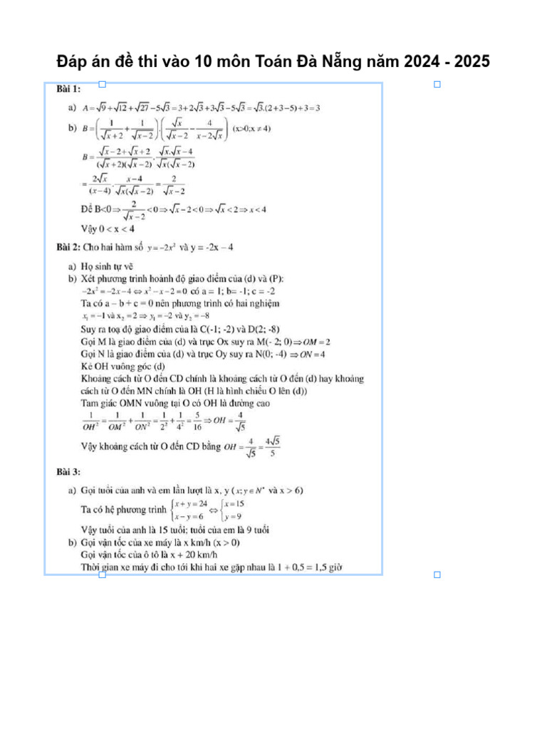 De Thi Vao 10 Mon Toan Da Nang 2024 | PDF