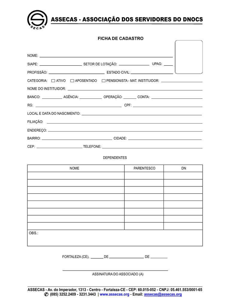 ASSECAS Ficha de Associado | PDF