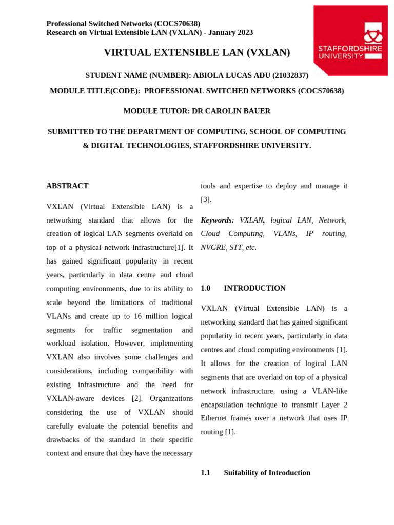 Cocs70638 Virtual Extensible Lan Vxlan Pdf Computer Network Virtualization